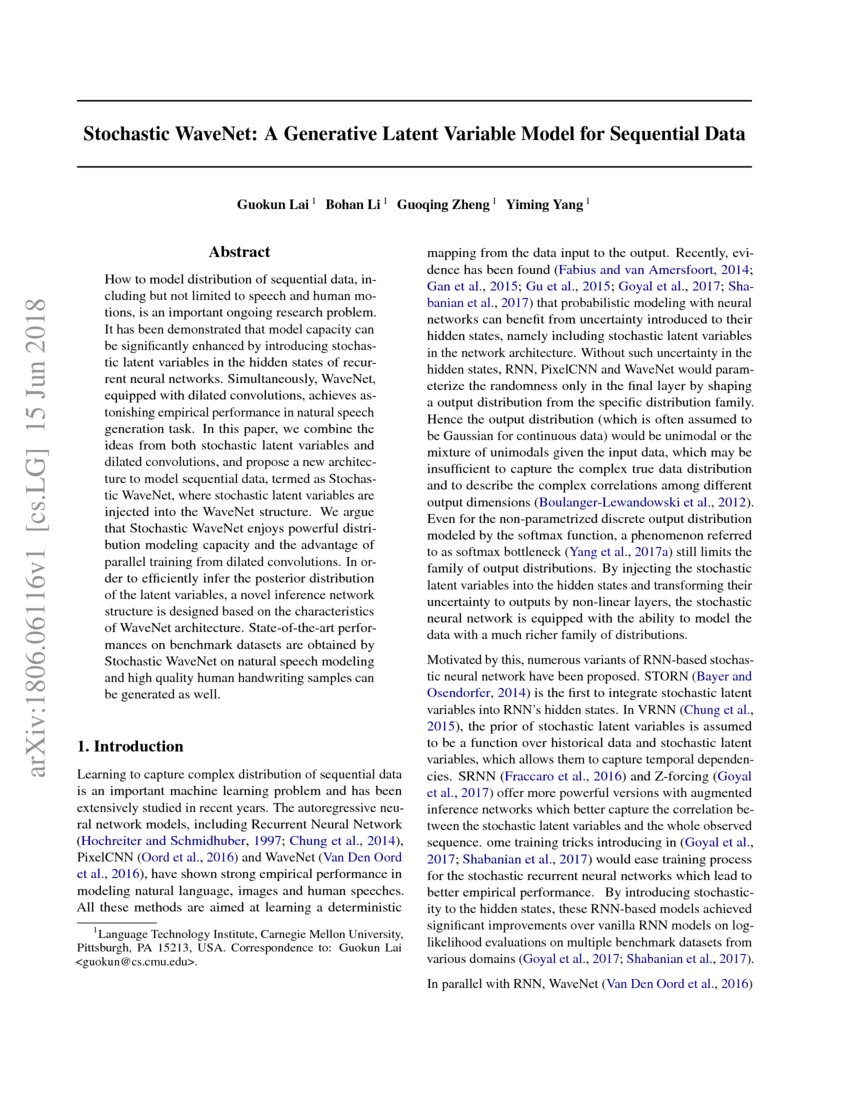 Stochastic Wavenet A Generative Latent Variable Model For Sequential Data Deepai