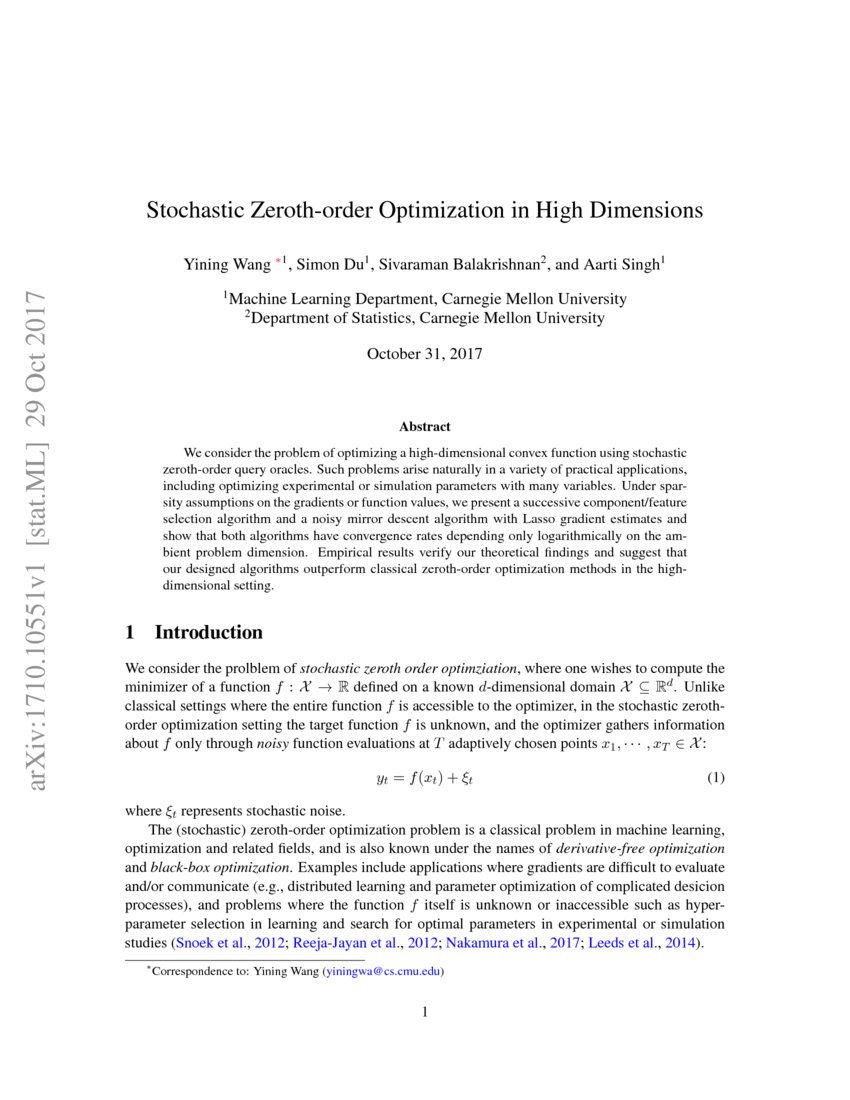Stochastic Zeroth Order Optimization In High Dimensions Deepai