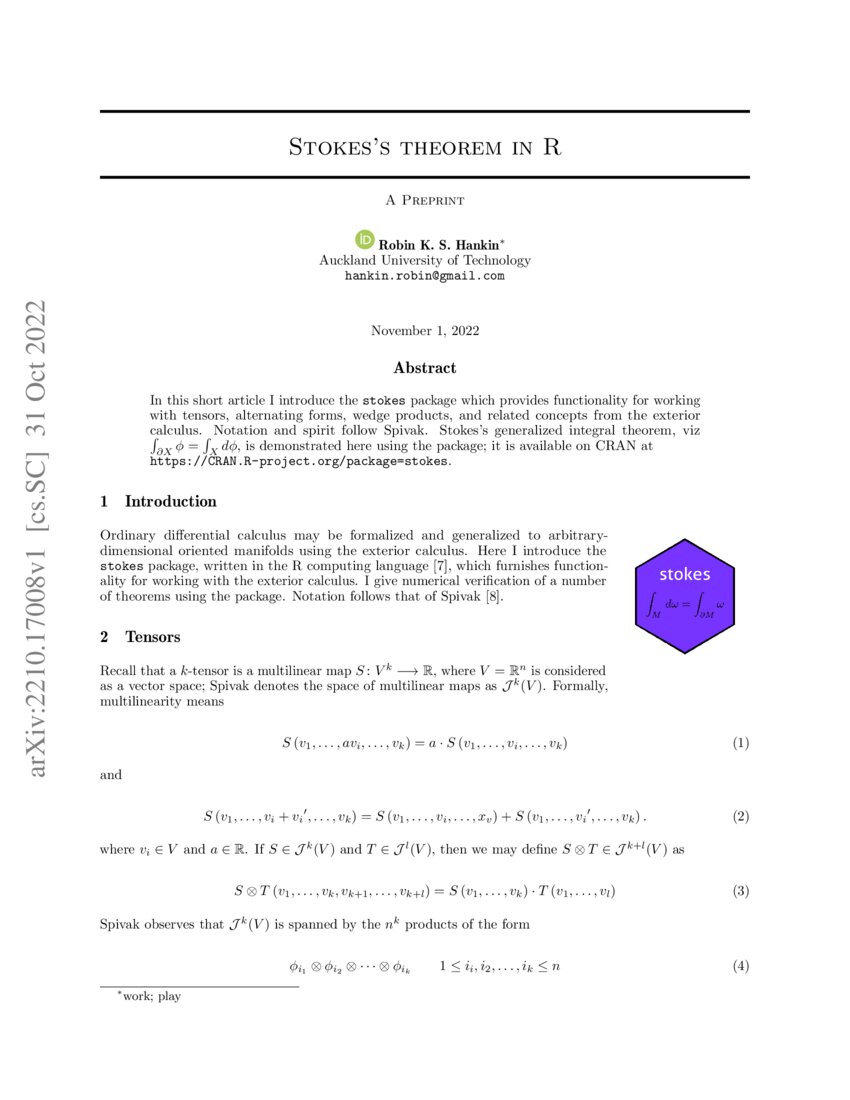 Stokess Theorem In R Deepai