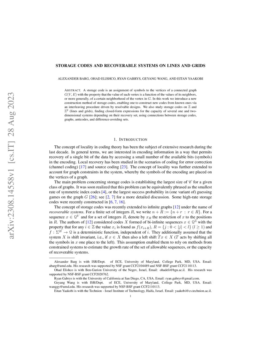 Storage codes and recoverable systems on lines and grids | DeepAI