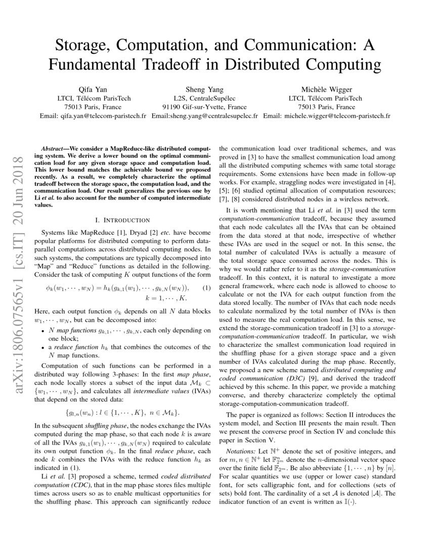 Storage Computation And Communication A Fundamental Tradeoff In Distributed Computing Deepai