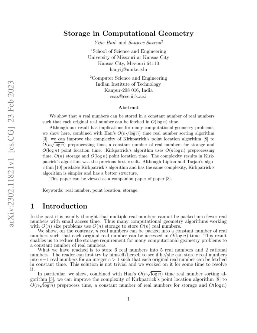 Storage in Computational Geometry | DeepAI