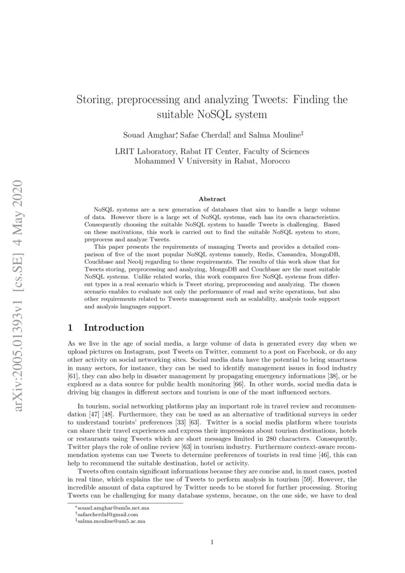 Storing, preprocessing and analyzing Tweets: Finding the suitable NoSQL ...