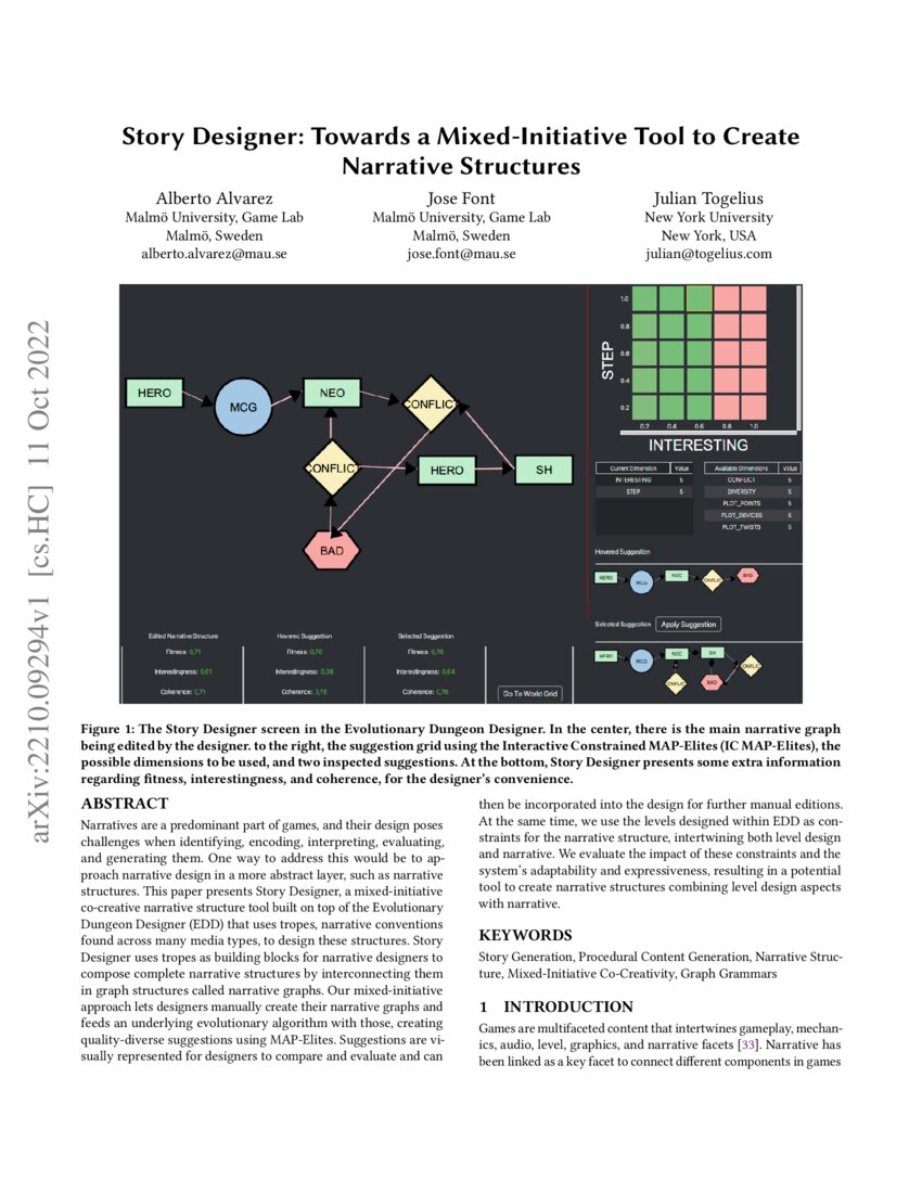 Story Designer: Towards a Mixed-Initiative Tool to Create Narrative Structures | DeepAI