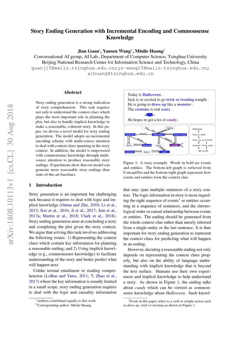 Story Ending Generation with Incremental Encoding and Commonsense Knowledge | DeepAI