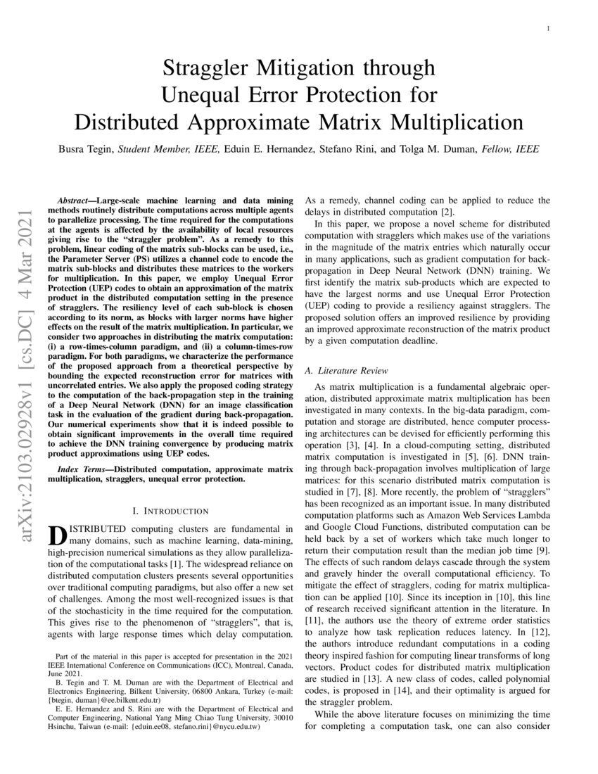 Straggler Mitigation Through Unequal Error Protection For Distributed Approximate Matrix