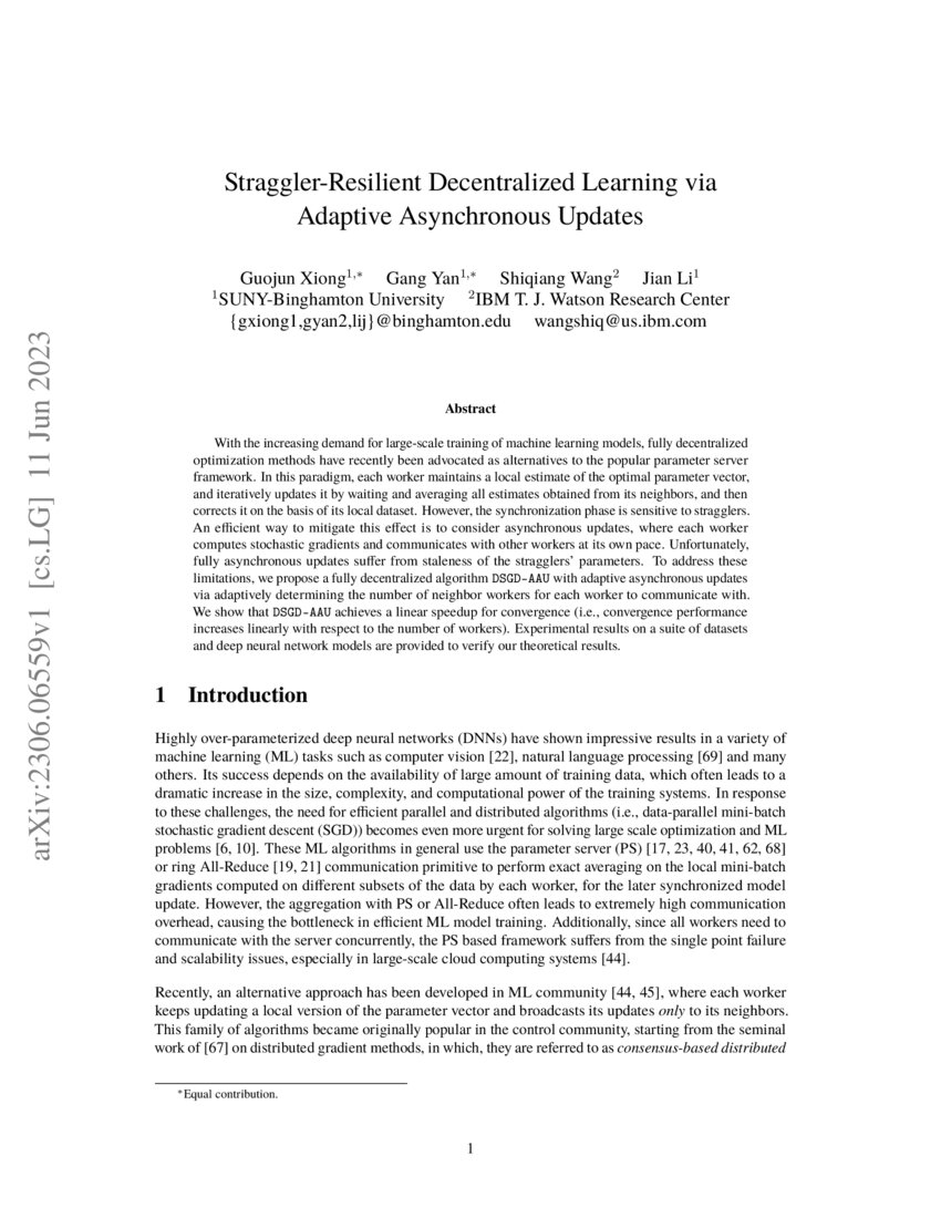 Straggler Resilient Decentralized Learning Via Adaptive Asynchronous Updates Deepai 