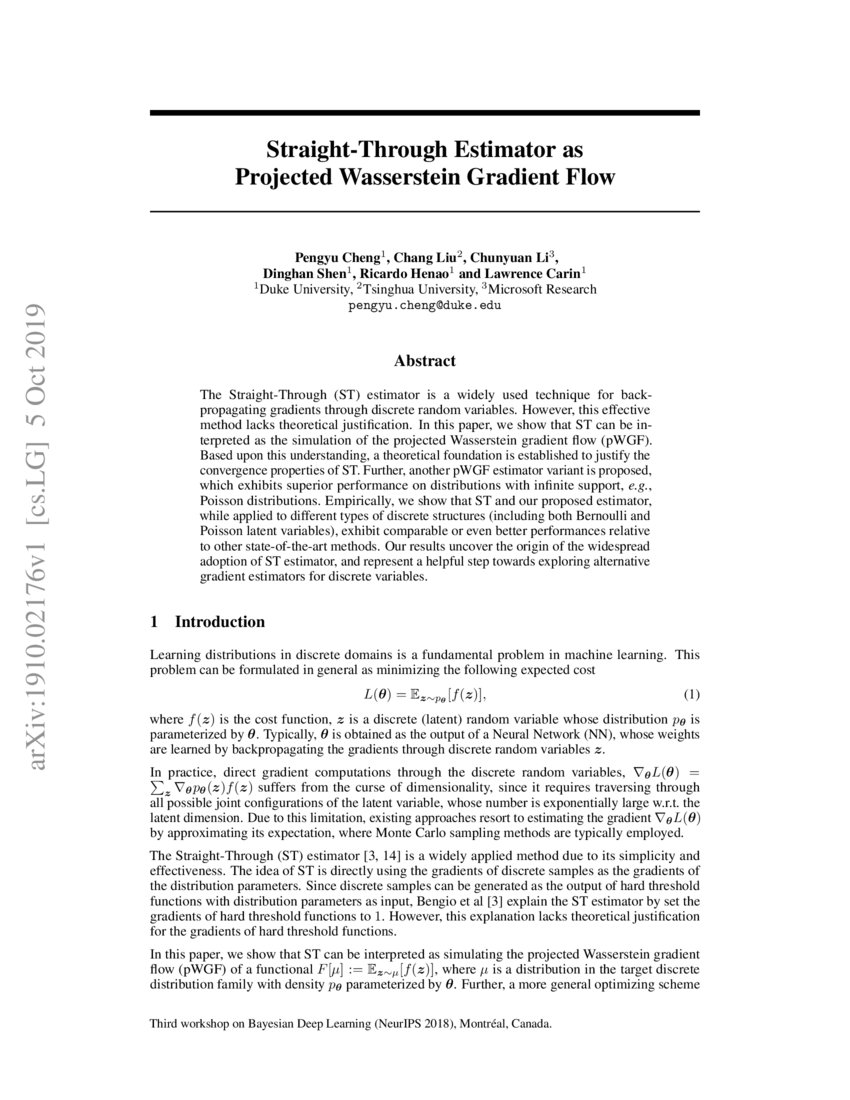 Straight-Through Estimator as Projected Wasserstein Gradient Flow | DeepAI
