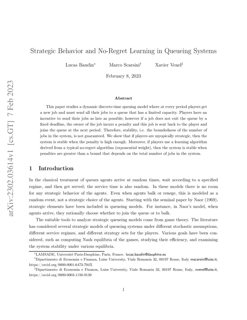 Strategic Behavior and No-Regret Learning in Queueing Systems | DeepAI