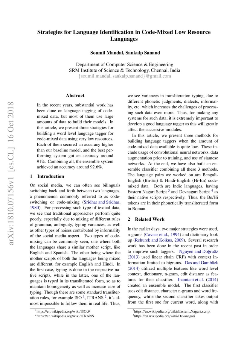 Strategies For Language Identification In Code Mixed Low Resource Languages Deepai