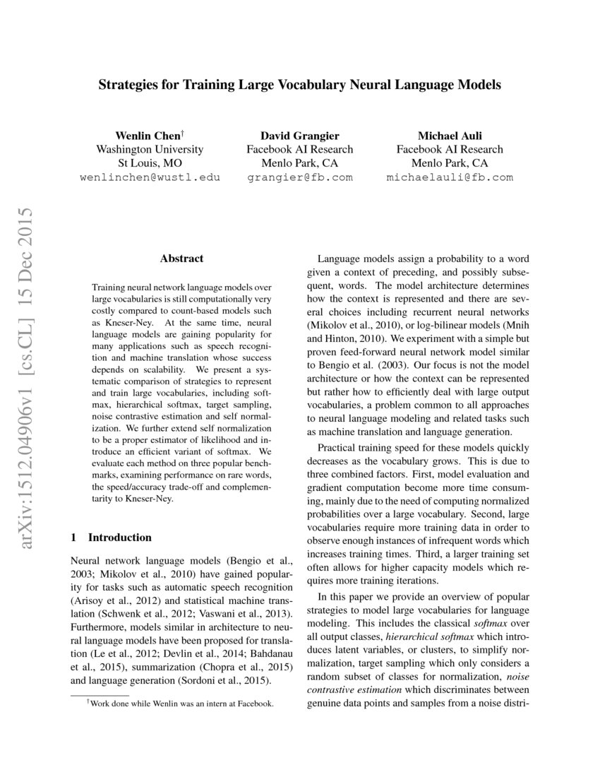 Strategies for Training Large Vocabulary Neural Language Models | DeepAI