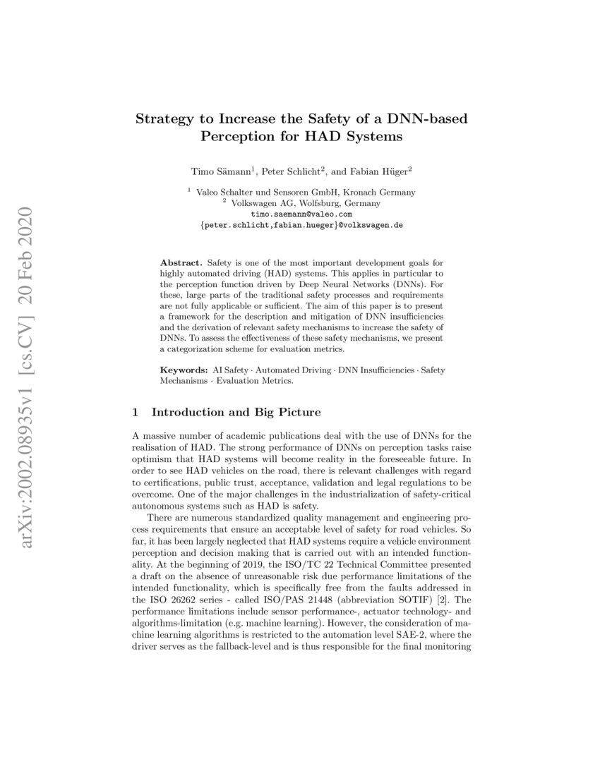 Strategy to Increase the Safety of a DNN-based Perception for HAD Systems | DeepAI