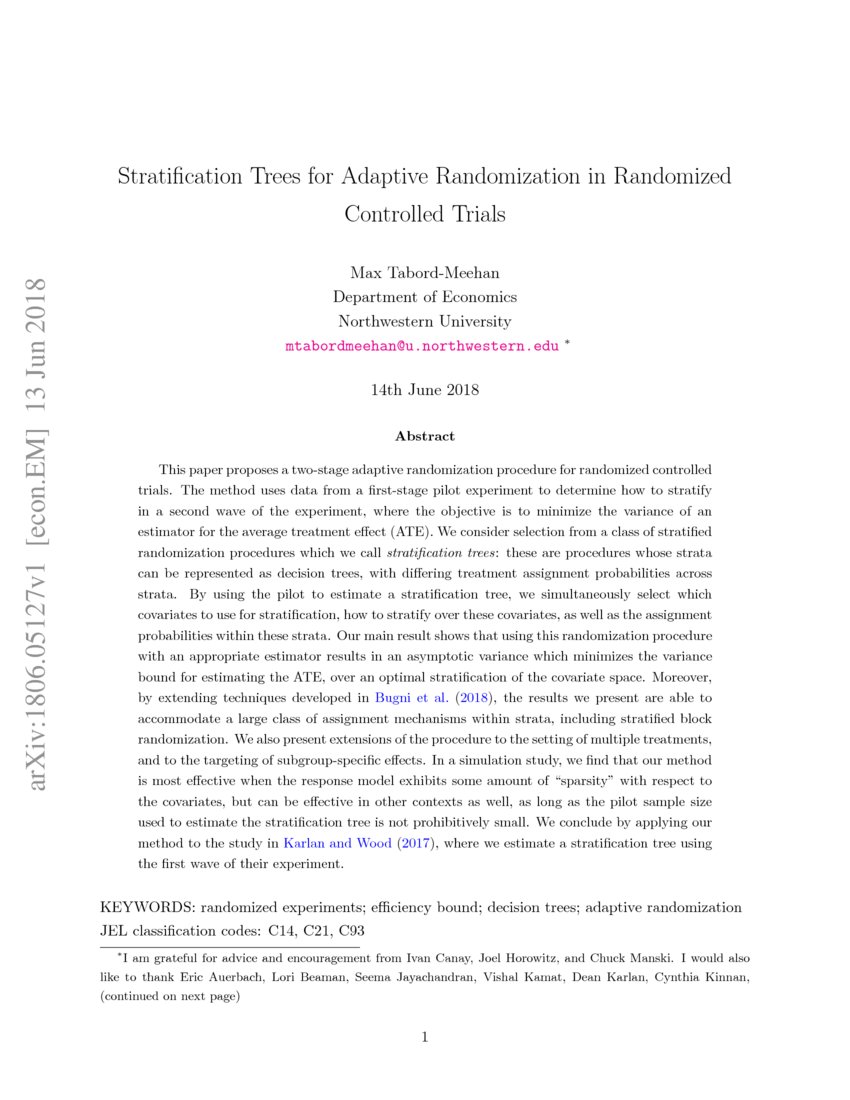 Stratification Trees For Adaptive Randomization In Randomized Controlled Trials Deepai