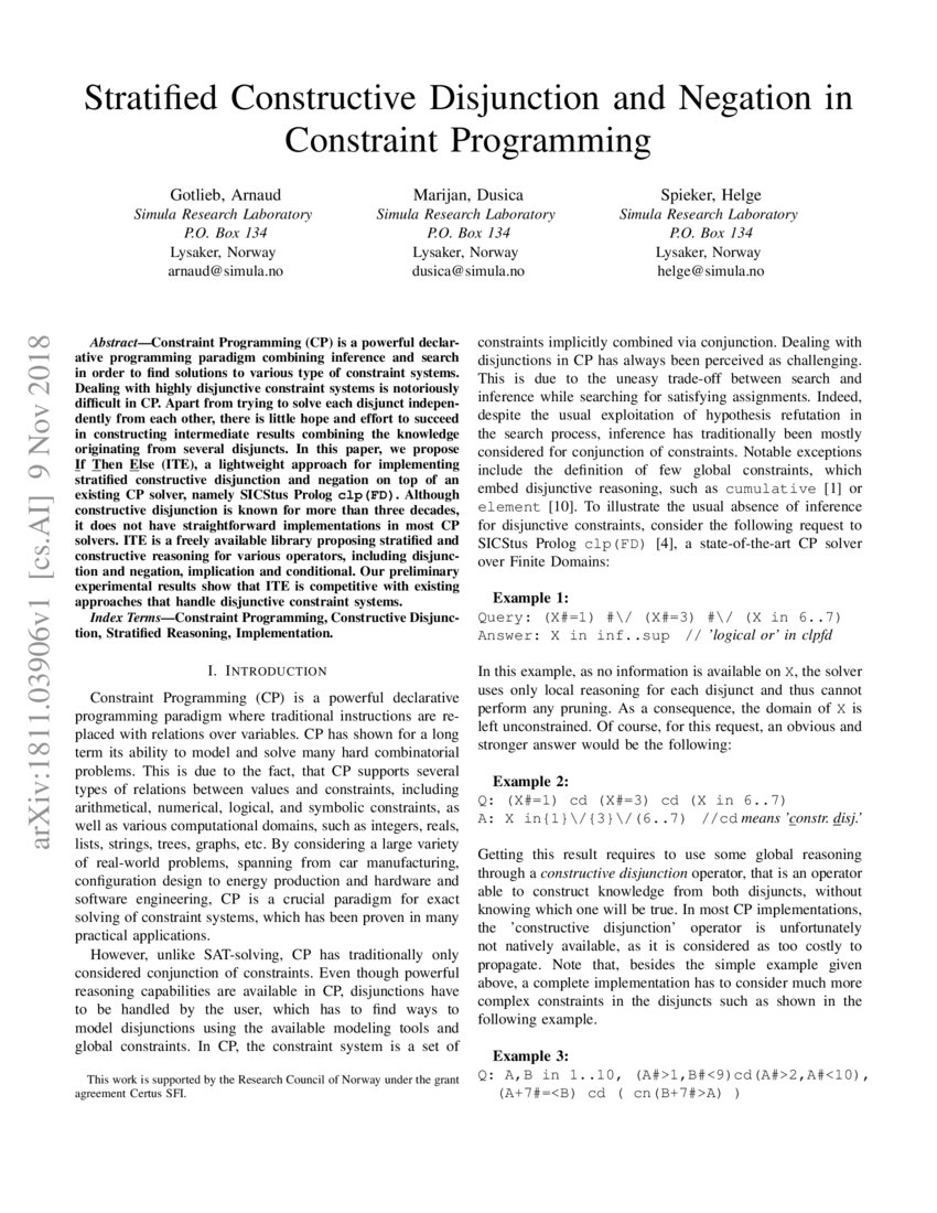 Stratified Constructive Disjunction and Negation in Constraint Programming | DeepAI