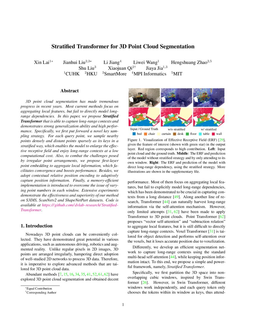 Stratified Transformer For 3d Point Cloud Segmentation Deepai
