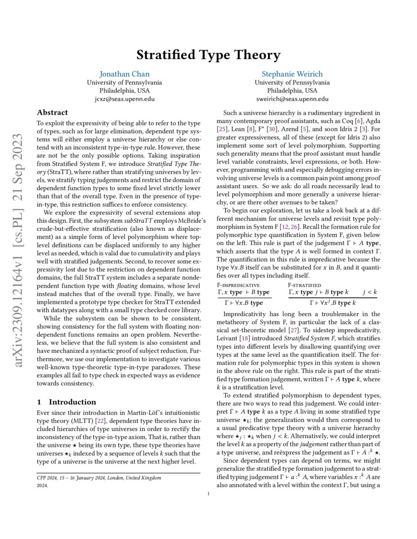 Stratified Type Theory | DeepAI