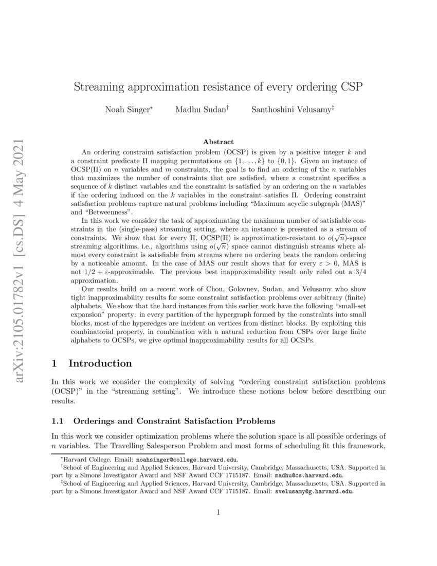 Streaming approximation resistance of every ordering CSP | DeepAI