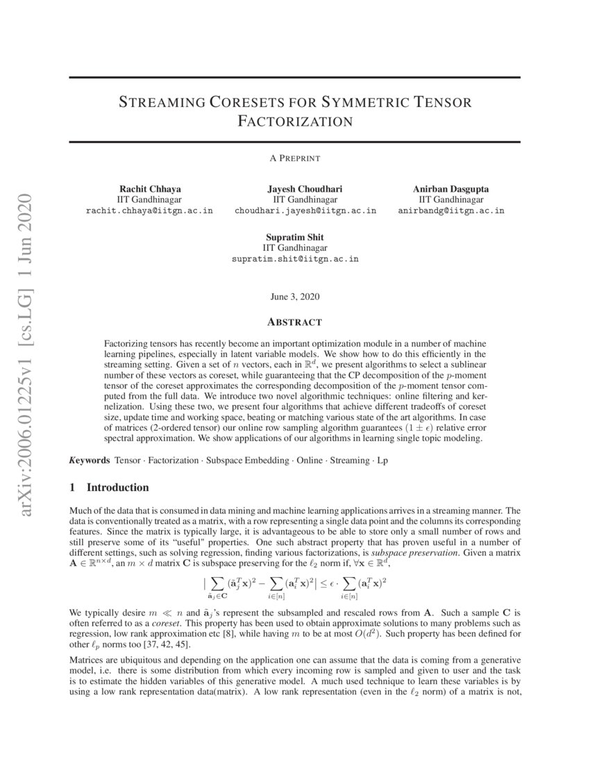 Streaming Coresets for Symmetric Tensor Factorization | DeepAI