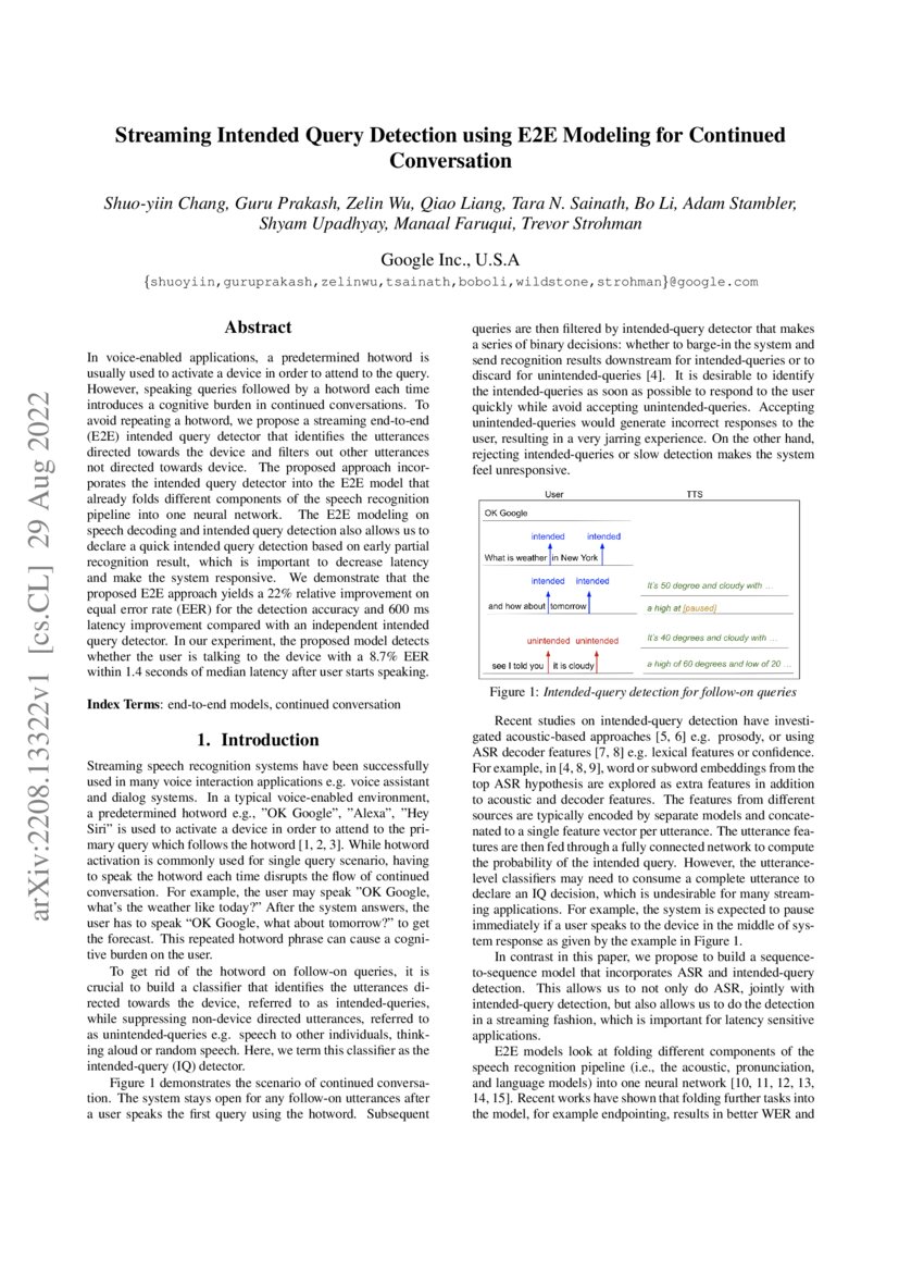 Streaming Intended Query Detection Using E2e Modeling For Continued Conversation Deepai