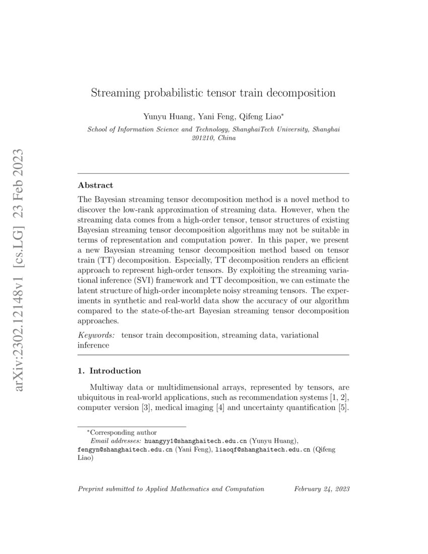 Streaming probabilistic tensor train decomposition | DeepAI