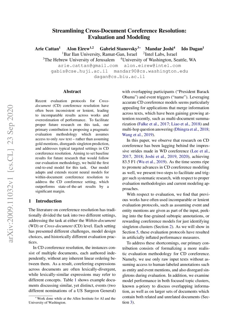 Streamlining Cross Document Coreference Resolution Evaluation And Modeling Deepai