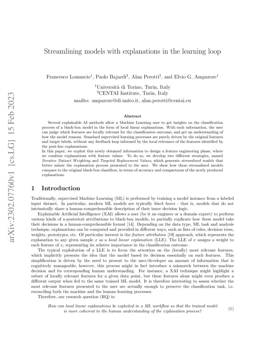 Streamlining models with explanations in the learning loop | DeepAI Streamlining models with explanations in the learning loop | DeepAI