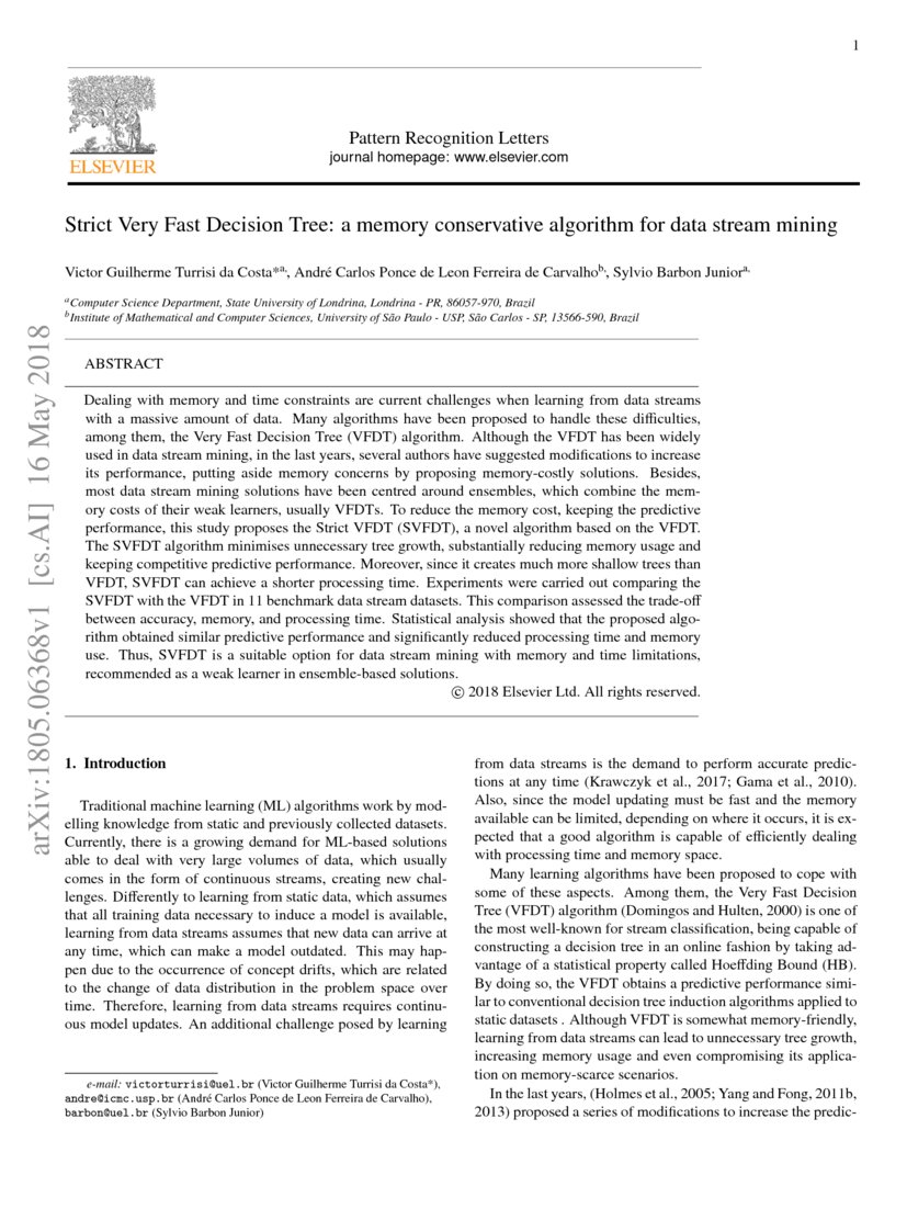 Strict Very Fast Decision Tree A Memory Conservative Algorithm For Data Stream Mining Deepai 