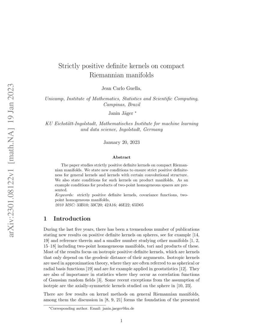 Strictly Positive Definite Kernels On Compact Riemannian Manifolds Deepai
