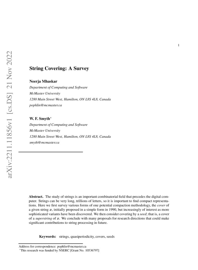 String Covering A Survey Deepai
