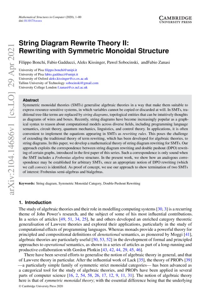 String Diagram Rewrite Theory Ii Rewriting With Symmetric Monoidal Structure Deepai