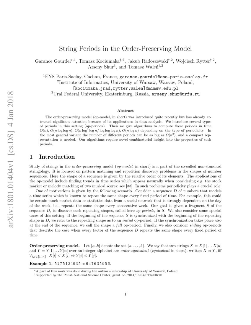 String Periods In The Order Preserving Model Deepai 