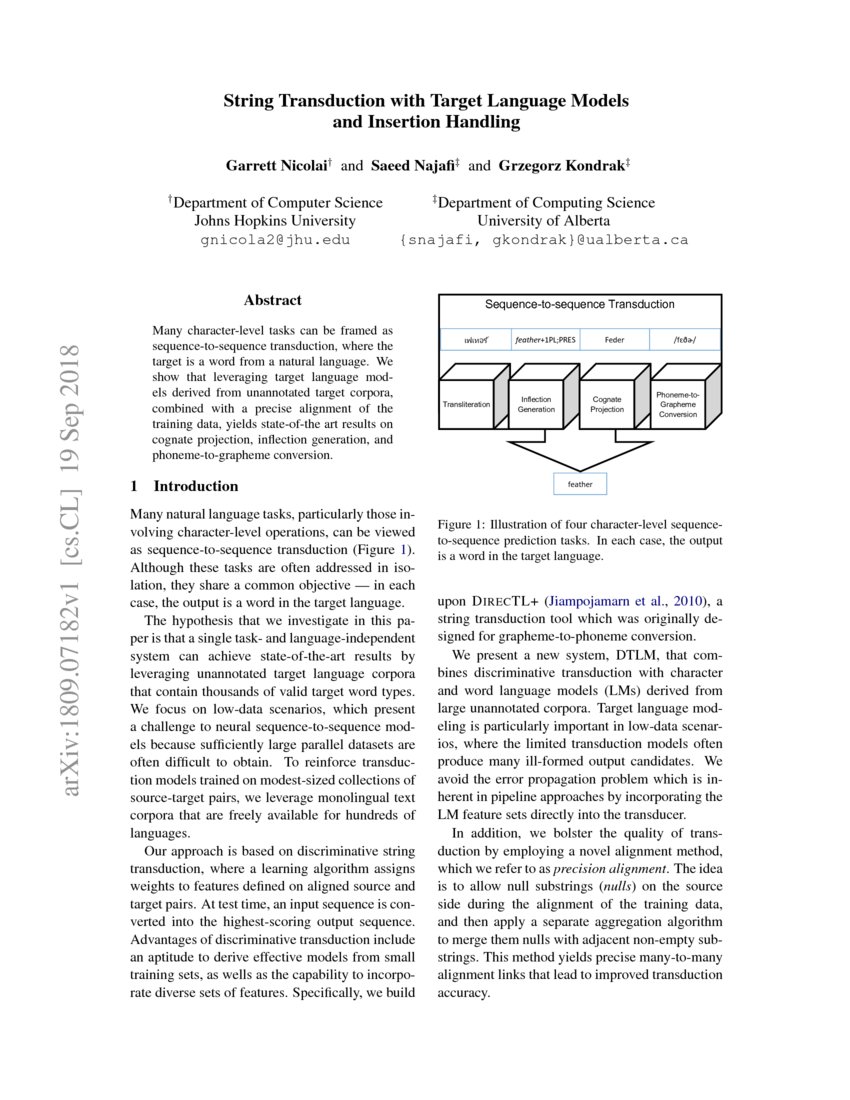 String Transduction with Target Language Models and Insertion Handling | DeepAI