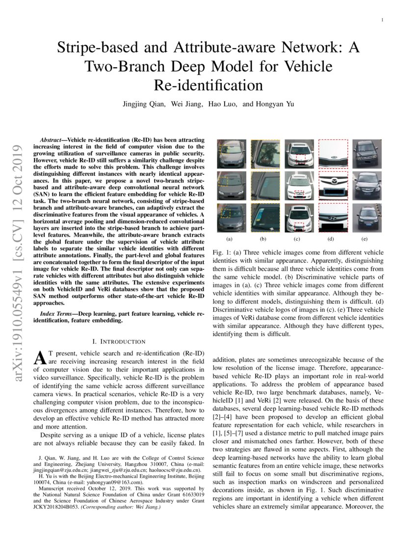 Stripe Based And Attribute Aware Network A Two Branch Deep Model For Vehicle Re Identification