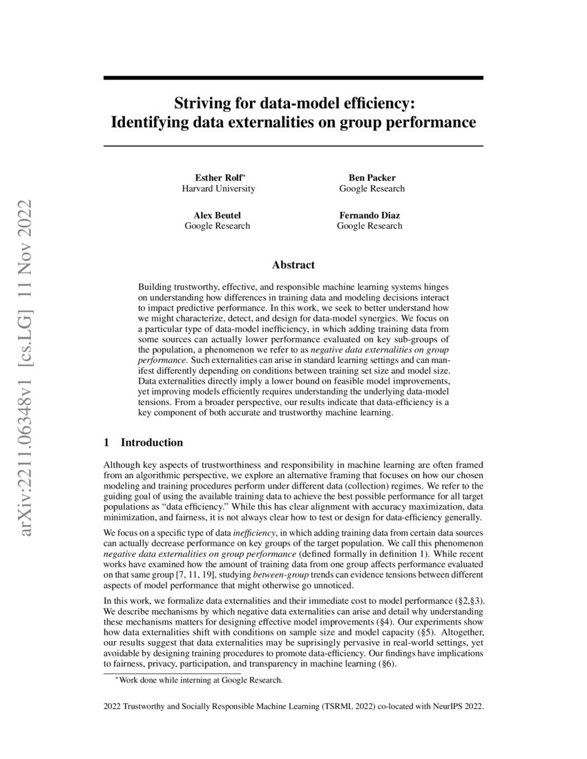 Striving For Data Model Efficiency Identifying Data Externalities On Group Performance Deepai