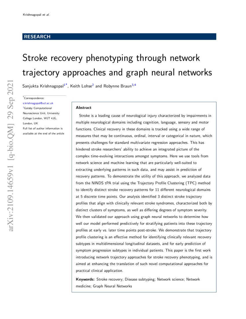 Stroke recovery phenotyping through network trajectory approaches and ...
