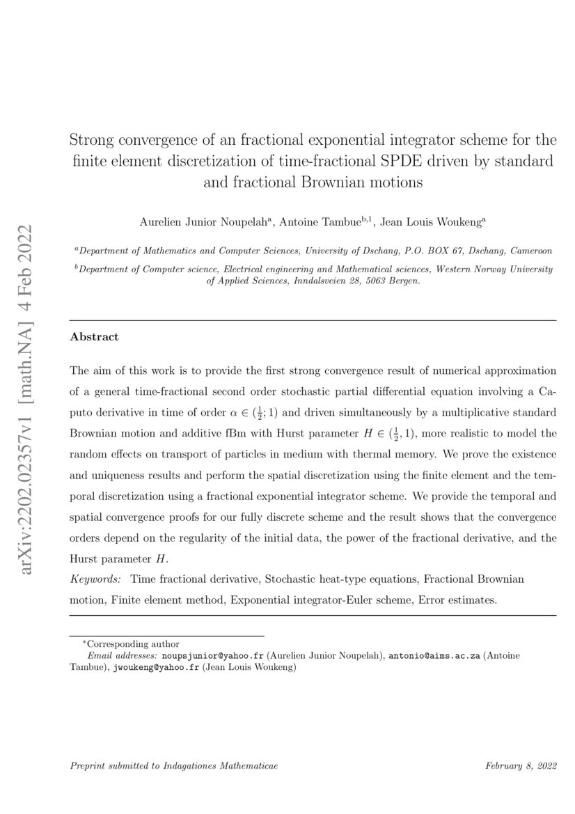 Strong Convergence Of An Fractional Exponential Integrator Scheme For The Finite Element