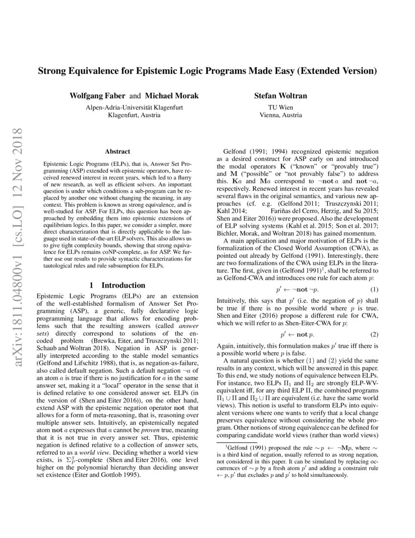 Strong Equivalence For Epistemic Logic Programs Made Easy Extended Version Deepai