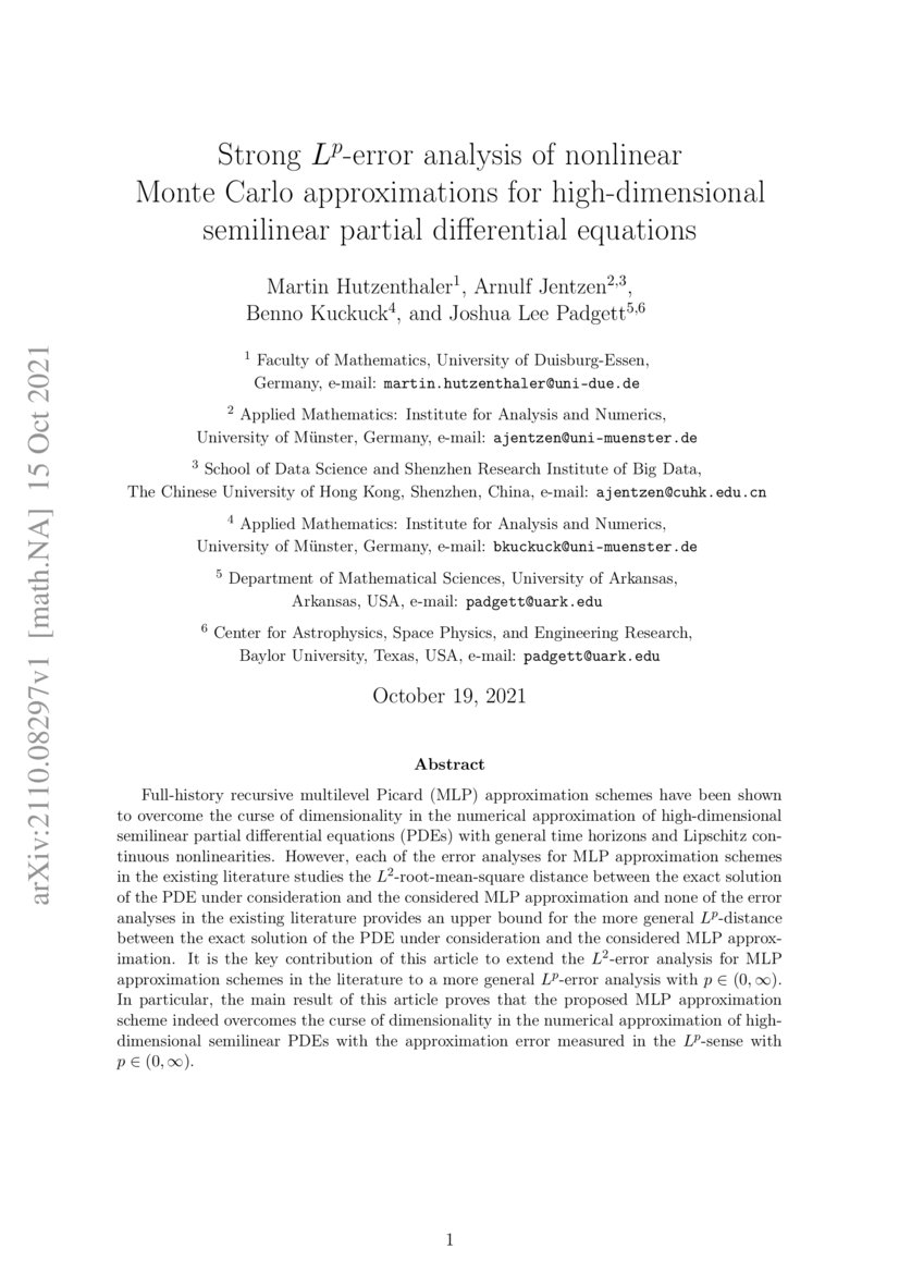 Strong L P Error Analysis Of Nonlinear Monte Carlo Approximations For High Dimensional