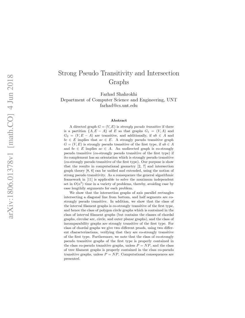 Strong Pseudo Transitivity And Intersection Graphs Deepai 
