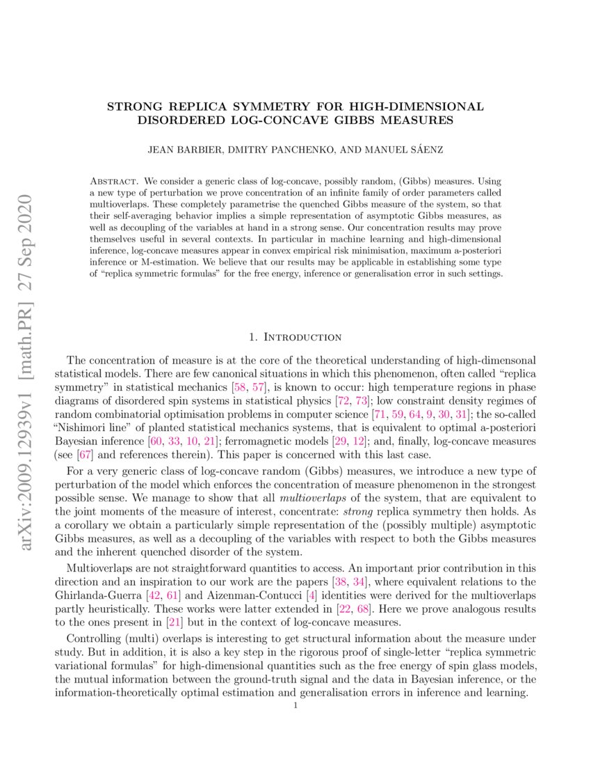 Strong replica symmetry for high-dimensional disordered log-concave Gibbs measures | DeepAI