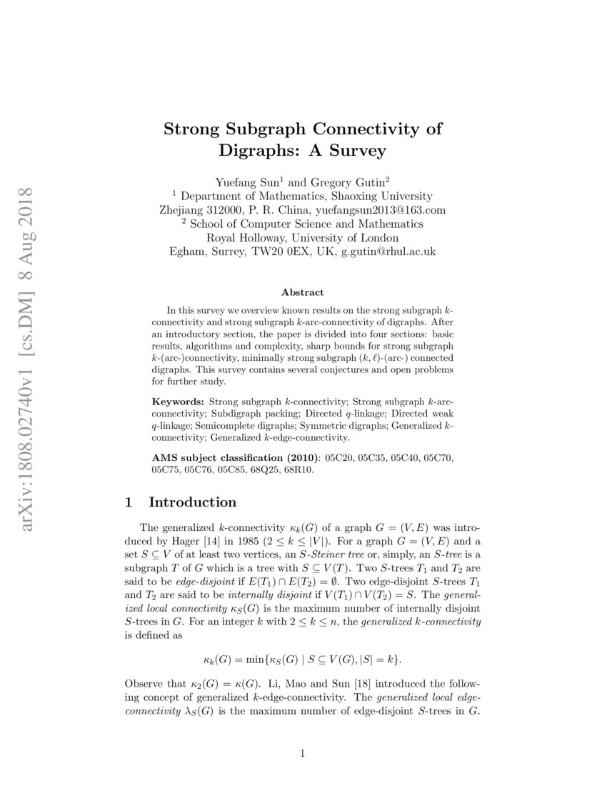 Strong Subgraph Connectivity of Digraphs: A Survey | DeepAI