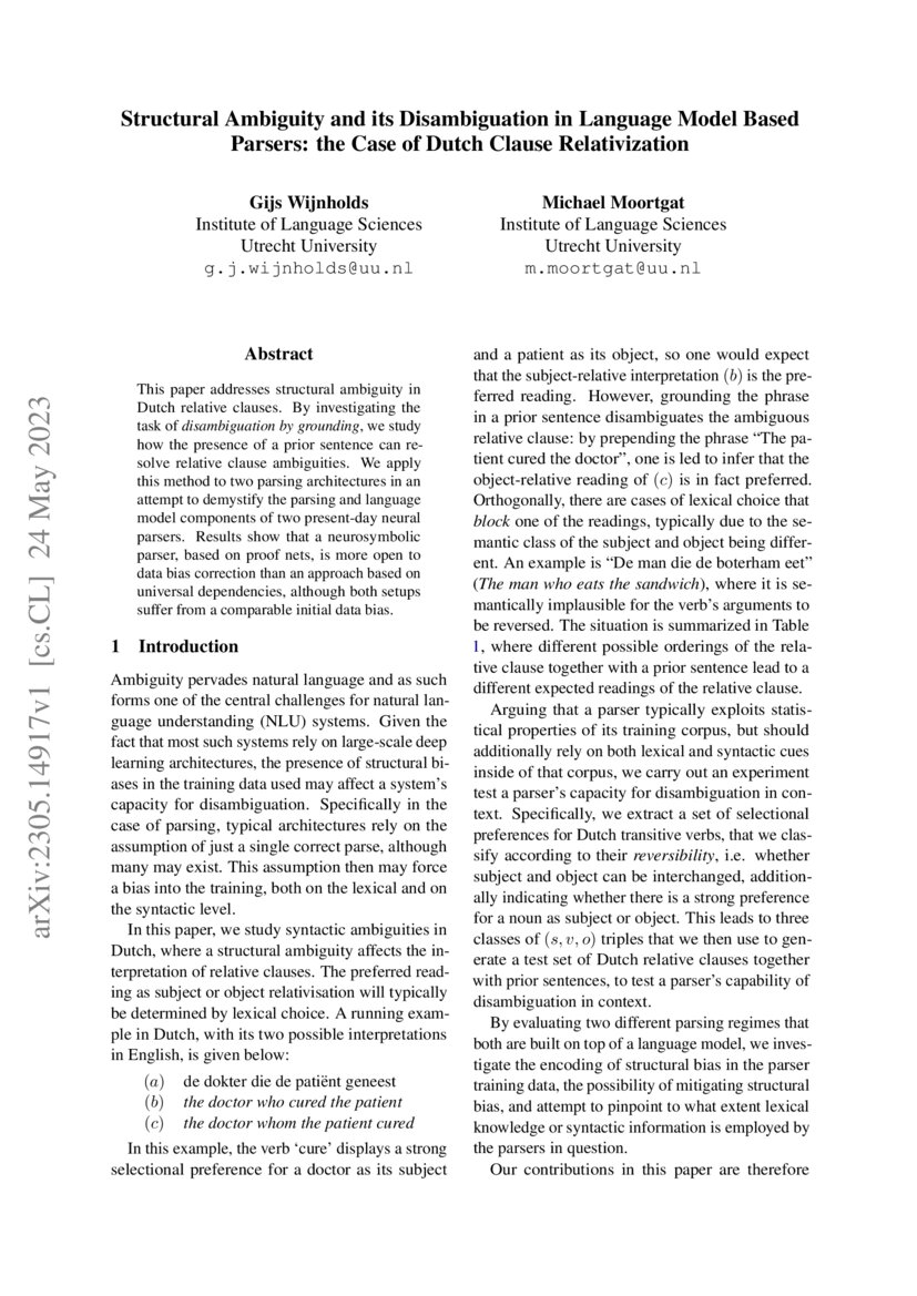 Structural Ambiguity and its Disambiguation in Language Model Based Parsers: the Case of Dutch ...