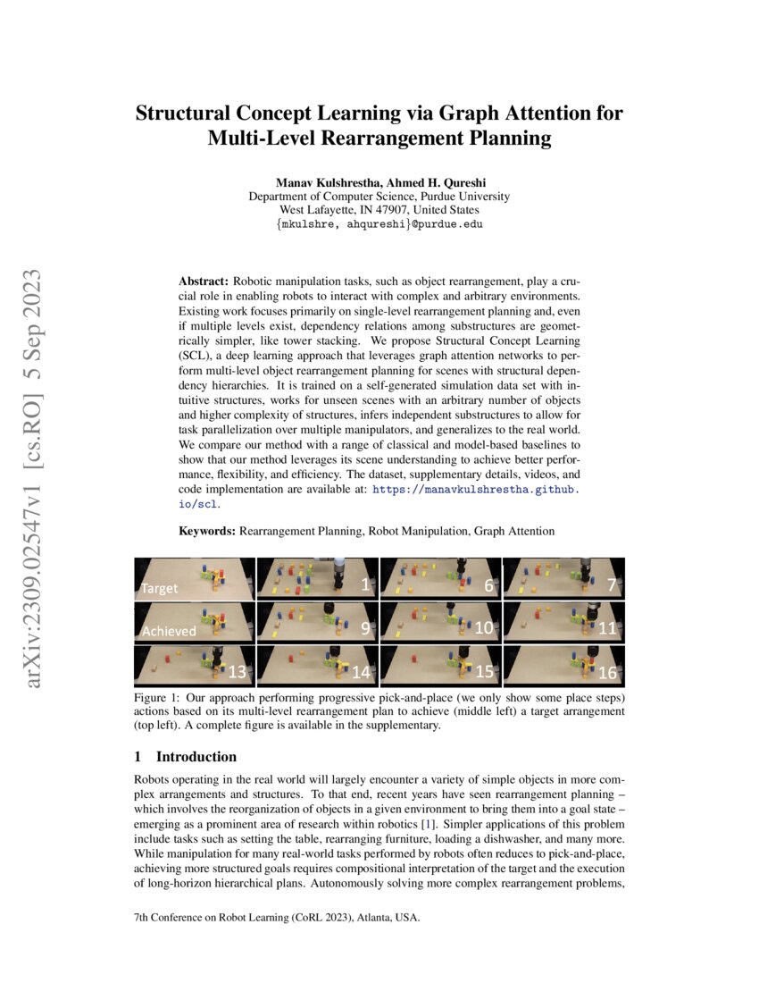 Structural Concept Learning via Graph Attention for Multi-Level Rearrangement Planning | DeepAI