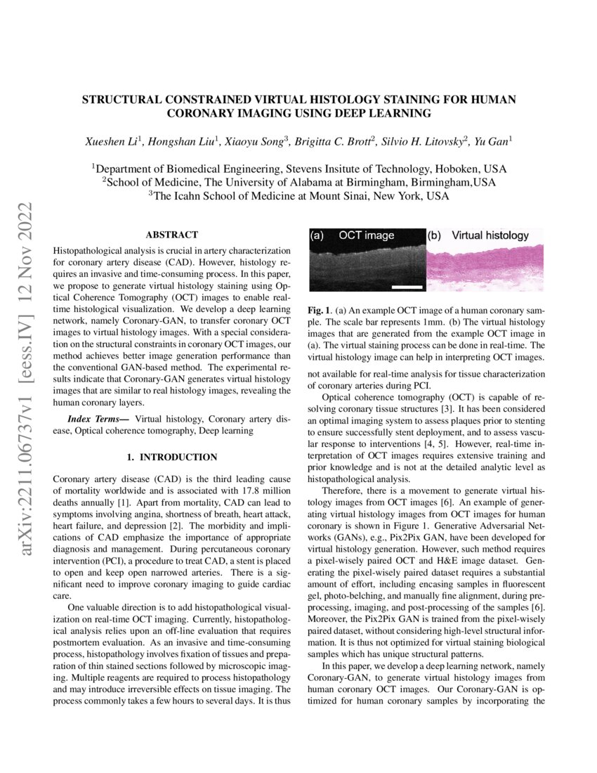 Structural constrained virtual histology staining for human coronary ...