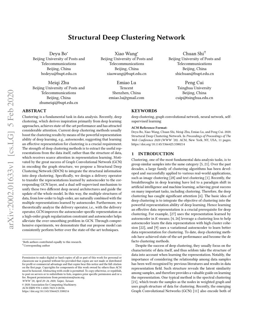 Structural Deep Clustering Network | DeepAI
