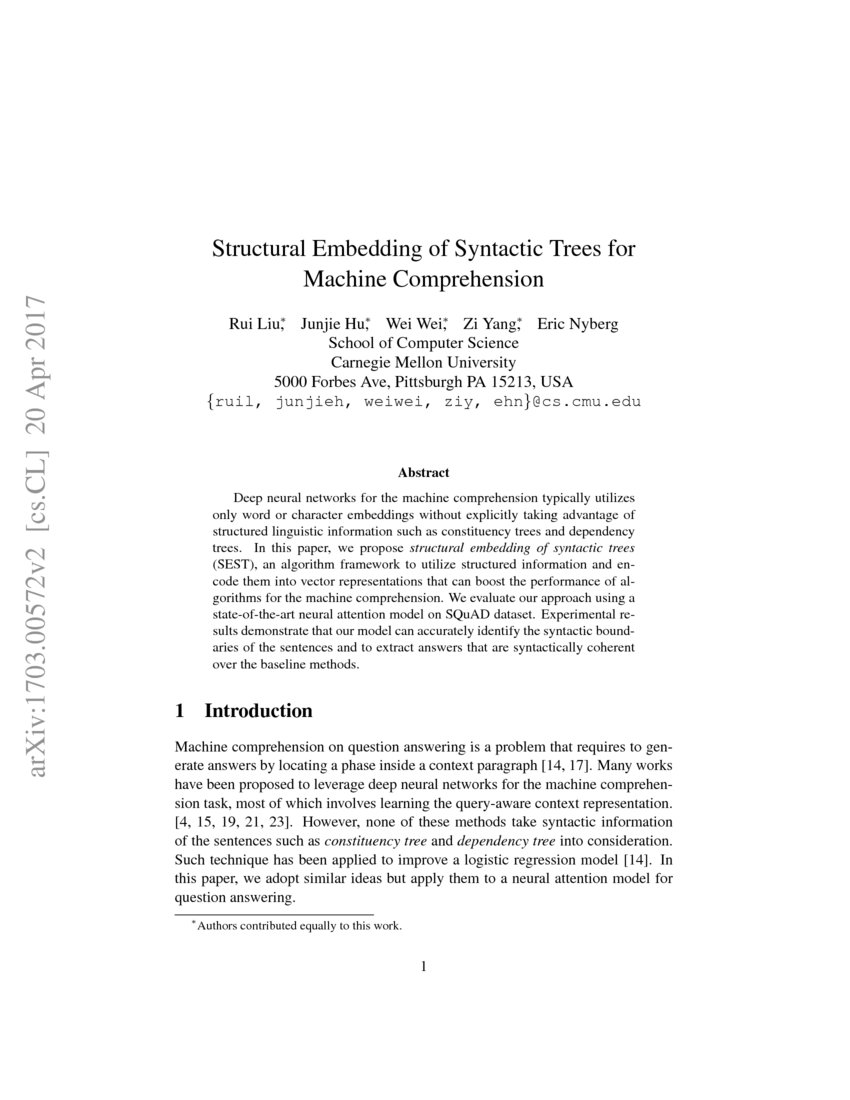 Structural Embedding of Syntactic Trees for Machine Comprehension | DeepAI
