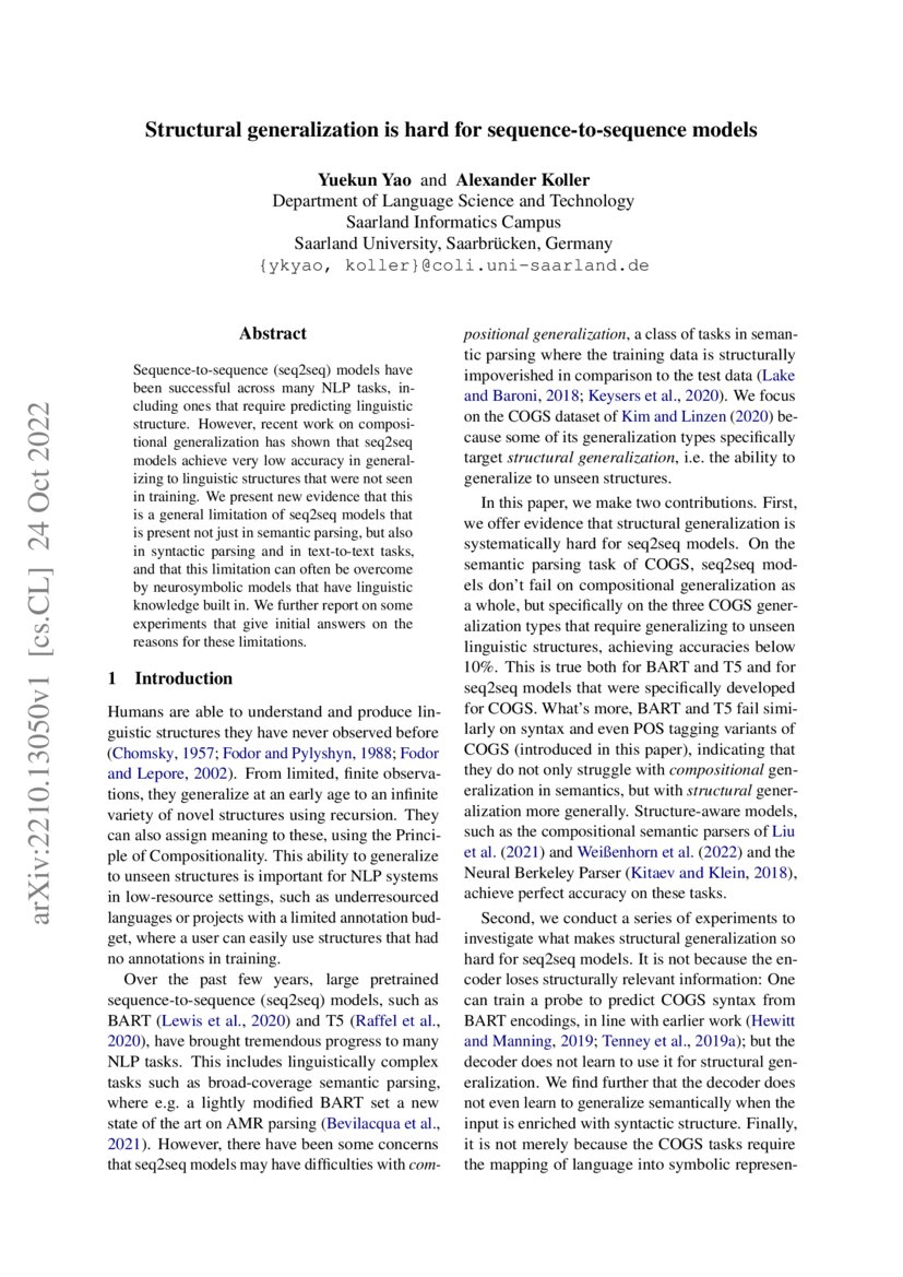 Structural generalization is hard for sequence-to-sequence models | DeepAI