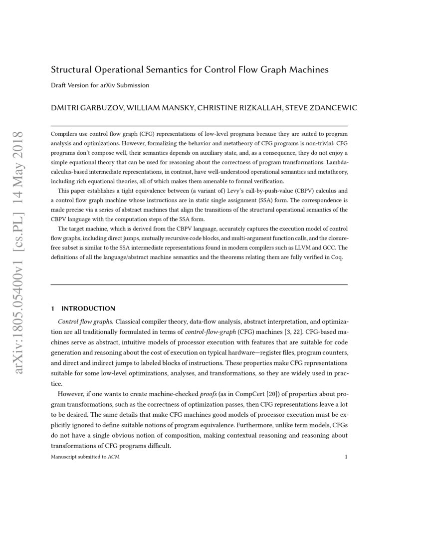 Structural Operational Semantics for Control Flow Graph Machines | DeepAI