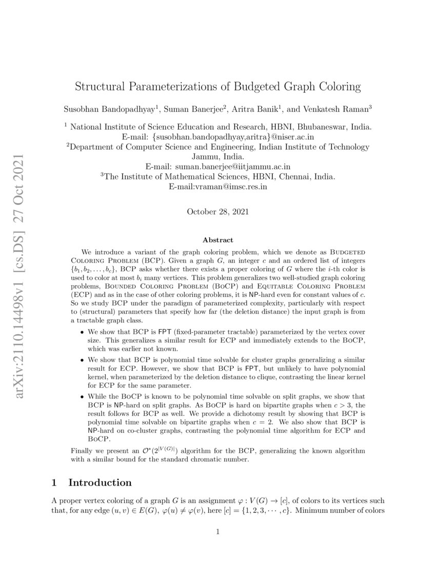 Structural Parameterizations of Budgeted Graph Coloring | DeepAI