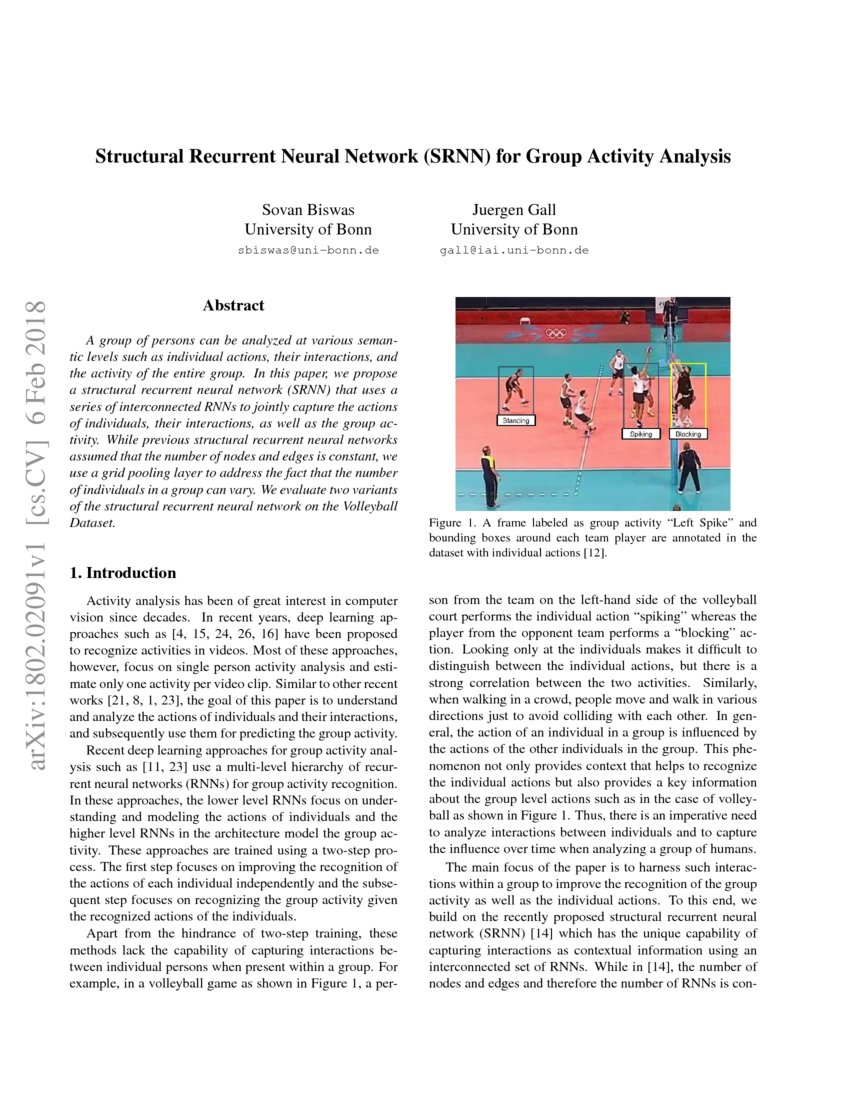 Structural Recurrent Neural Network (SRNN) for Group Activity Analysis ...